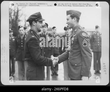 Colonel Harry P. Leber Congratulates A Member Of The 381St Bomb Group ...