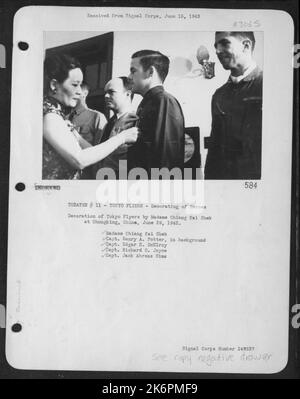 Decoration Of Tokyo Flyers By Madame Chiang Kai Shek At Chungking ...