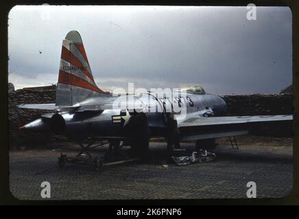 One-half right rear view of a Lockheed F-80 Shooting Star parked on the ...