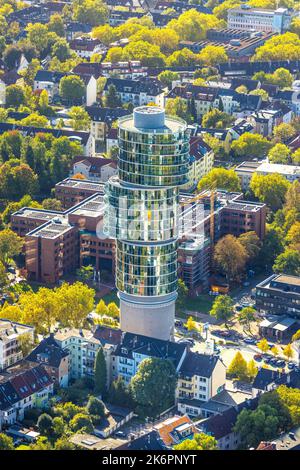 Aerial view, eccentric building, office tower, south inner city, Bochum ...