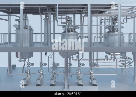 close up industrial background with reactors pipes engines. 3d ...