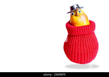 Funny anthropomorphic pear character wearing a red sweater isolated on ...