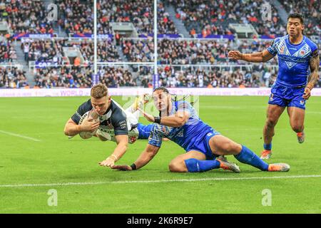 George Williams of England goes over for a try during the Rugby League ...