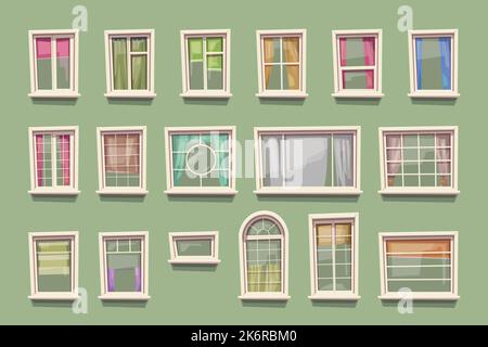 various windows transparent in set cartoon style Stock Vector Image ...