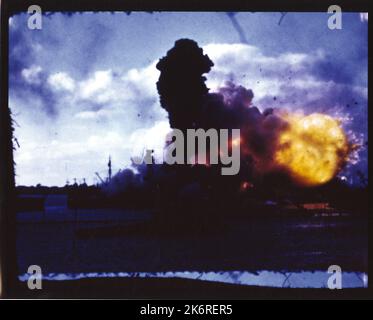 USS Arizona explodes at Pearl Harbor after Japanese attack, Dec. 7 ...