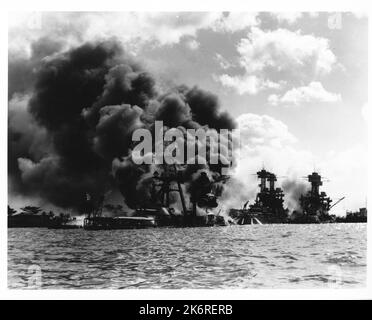 Photograph of Burning and Damaged Ships at Pearl HarborBurning and ...