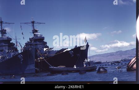 USS Astoria (CA-34) and USS Minneapolis (CA-36) moored in Pearl Harbor ...