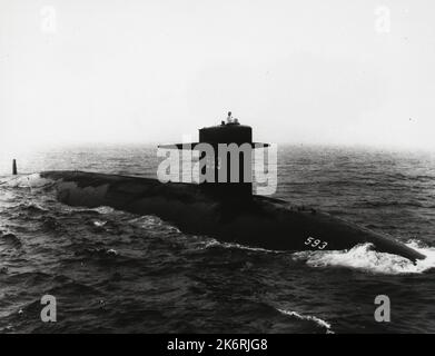 A starboard bow view of the nuclear-powered ballistic missile submarine ...