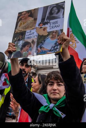 London, 15th October 2022. A big crowd gathered in Trafalgar Square ...