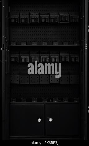 Safe for firearms. The inside of a gun cabinet. Safe storage of rifles ...