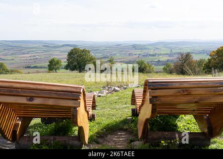 Wooden Bench at the Observation Tower Oberleiserberg in Autumn, Lower ...
