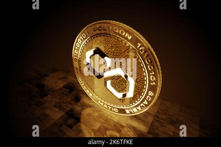 Polygon Matic cryptocurrency gold coin on green screen background ...