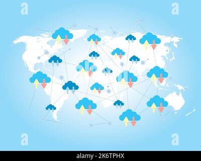 Cloud computing world map concept illustration design background Stock ...
