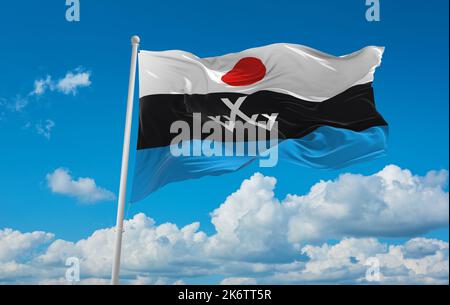 flag of Chukotko-Kamchatkan peoples Evenks at cloudy sky background ...