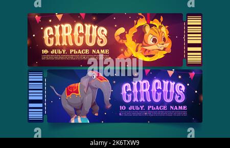 Circus tickets, cartoon invitation coupons for magic show performance ...