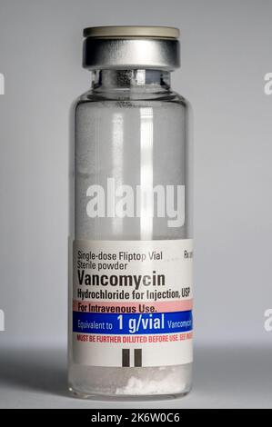 Vancomycin molecule, antibiotic, chemical structure on a white ...
