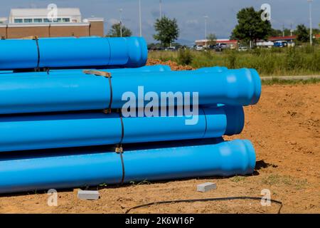 Blue PVS plastic pipe is introduced drainage system of home ...