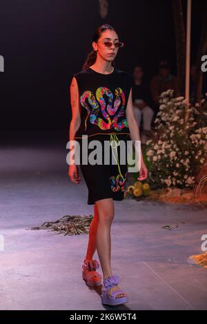 A model dressed in a design by Nungala Creative during the Ganbu Marra ...