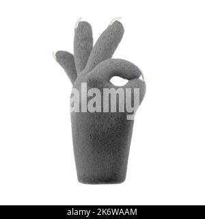 3d furry wolf hands in plastic cartoon style. Catch fingers gesture ...