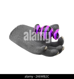 3d furry wolf hands holding heart in plastic cartoon style. Werewolf ...