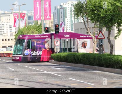 A view of Musheireb Tram, running around a closed-loop circuit with a 2 ...