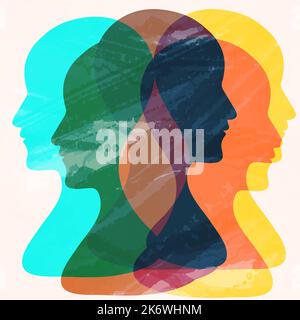 Metaphor bipolar disorder mind mental. Double face with tangle and ...