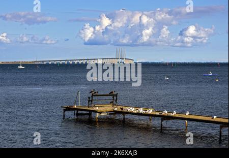 Öresund bridge (7845 meters long) seen from Dragör (Sjelland, Denmark ...