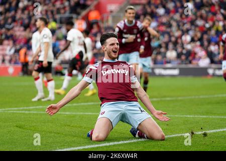 West Ham’s Declan Rice celebrates after scoring their sides first goal ...