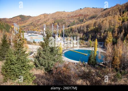 Reservoir for collecting mountain water at Medeu, Almaty, Kazahstan ...