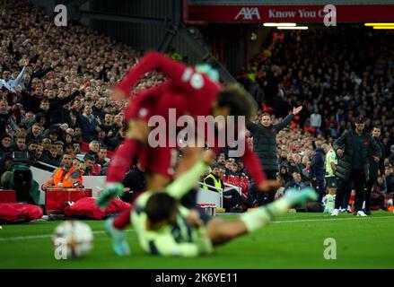 Liverpool's Mohamed Salah is fouled by Manchester City's Bernardo Silva ...