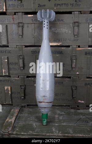 Soviet army ammunition crate. Text in russian - type of ammunition ...