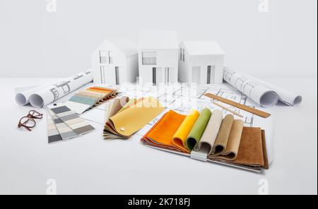 samples of wooden flooring, samplers of laminates, tiles and baseboards ...