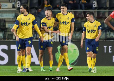Union's Ross Sykes celebrates after scoring during a soccer match ...