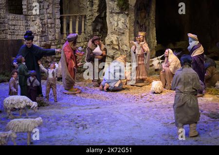 A detail of a traditional Italian nativity scene is displayed at the ...