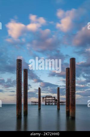 Dawn drone shot of Brighton West Pier Stock Photo - Alamy