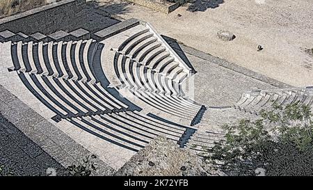 Odeon at the Acropolis of Rhodes, Greece. Spectator seats of an ancient ...