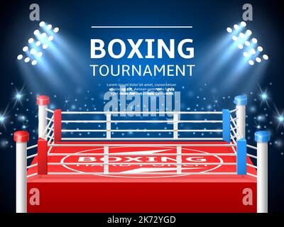 Boxing ring poster. Realistic battle stage, fighting arena, playground ...