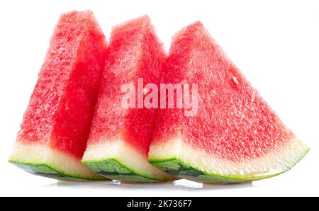 Three slices of watermelon without watermelon seeds isolated on white ...