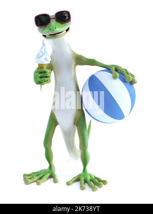 3D rendering of a cool green gecko or lizard standing up and waving ...