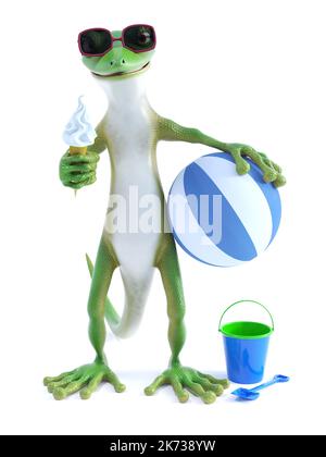 3D rendering of a cool green gecko or lizard standing up and waving ...