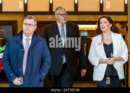 DUP MLA Emma Little-Pengelly arriving at Stormont Castle, in Belfast ...