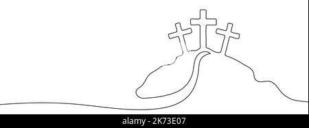 Continuous linear drawing of calvary. One line drawing background ...