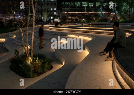 View of steps/seating with integrated lighting. Exchange Square, London ...