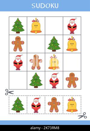 Sudoku for kids. Simple logic game. Cut and glue. Vector worksheet ...