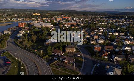 La riviere Matane river and Matane downtown are pictured from above as ...