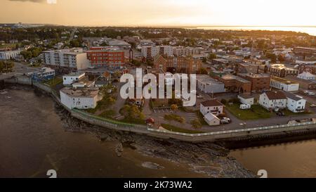 La riviere Matane river and Matane downtown are pictured from above as ...