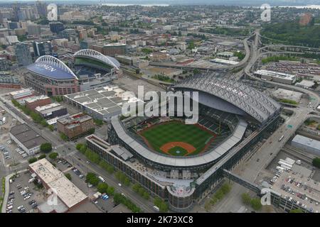 aerial view of CenturyLink Field and Safeco Field stadiums and downtown ...
