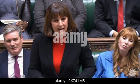 Screen grab of Chancellor of the Exchequer Rachel Reeves (right) crying ...