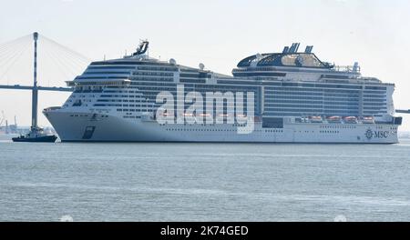 The Meraviglia leaves the port to go to Le Havre Stock Photo - Alamy