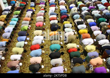 Muslims gather for Tarawih prayers on the second night of Ramadan at a ...